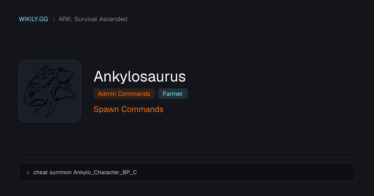 Ankylosaurus Spawn Commands - ARK: Survival Ascended