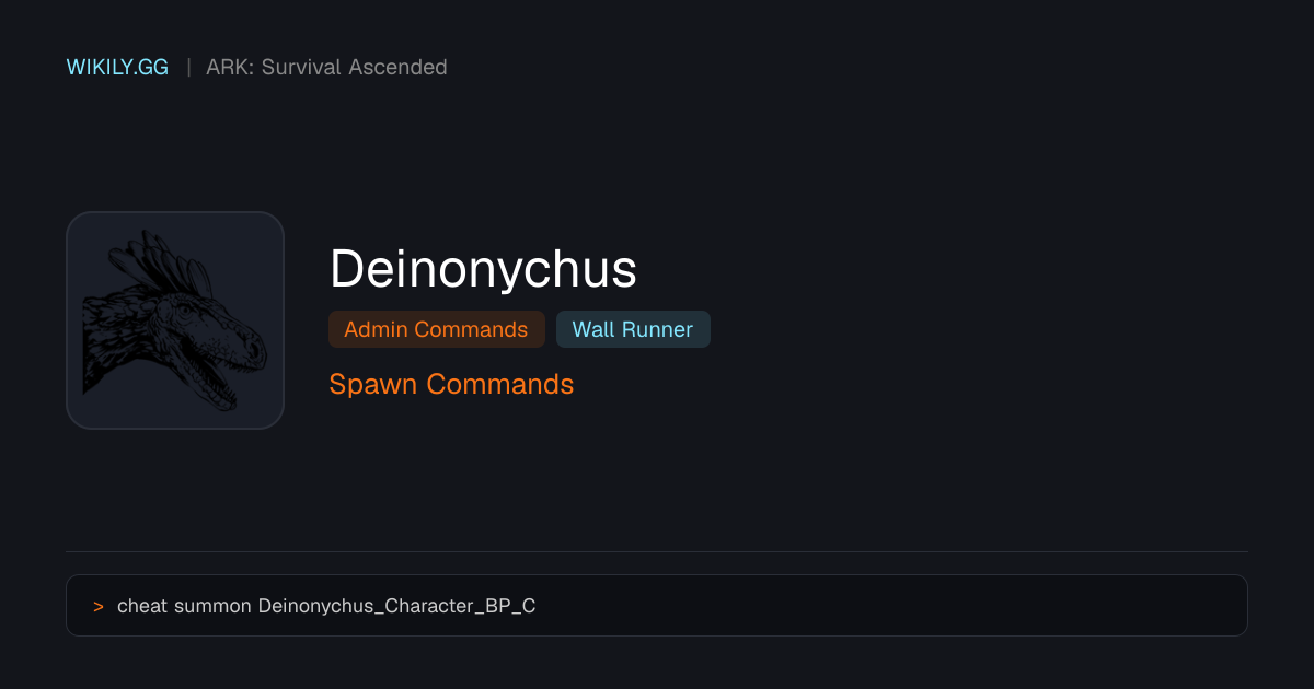 Deinonychus Spawn Commands - ARK: Survival Ascended