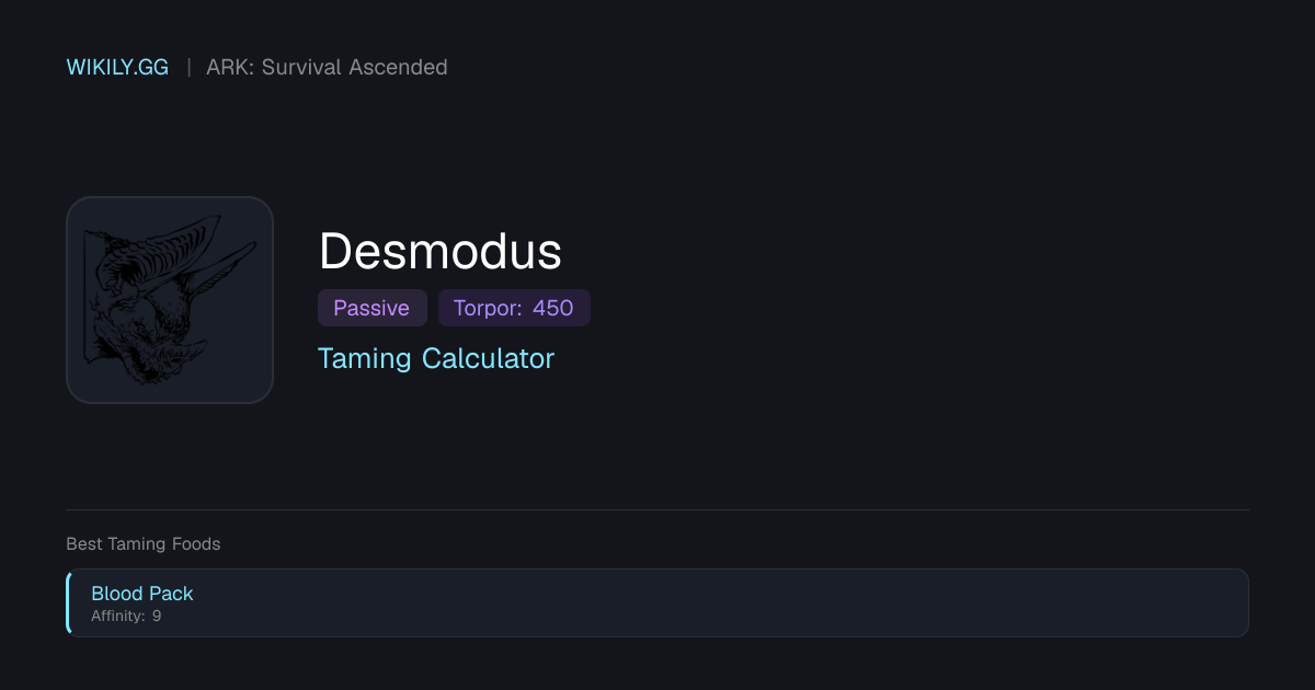 Desmodus Taming Calculator - ARK: Survival Ascended
