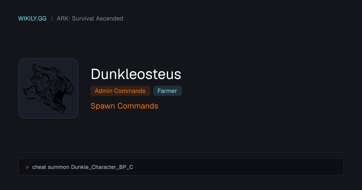 Dunkleosteus Spawn Commands - ARK: Survival Ascended
