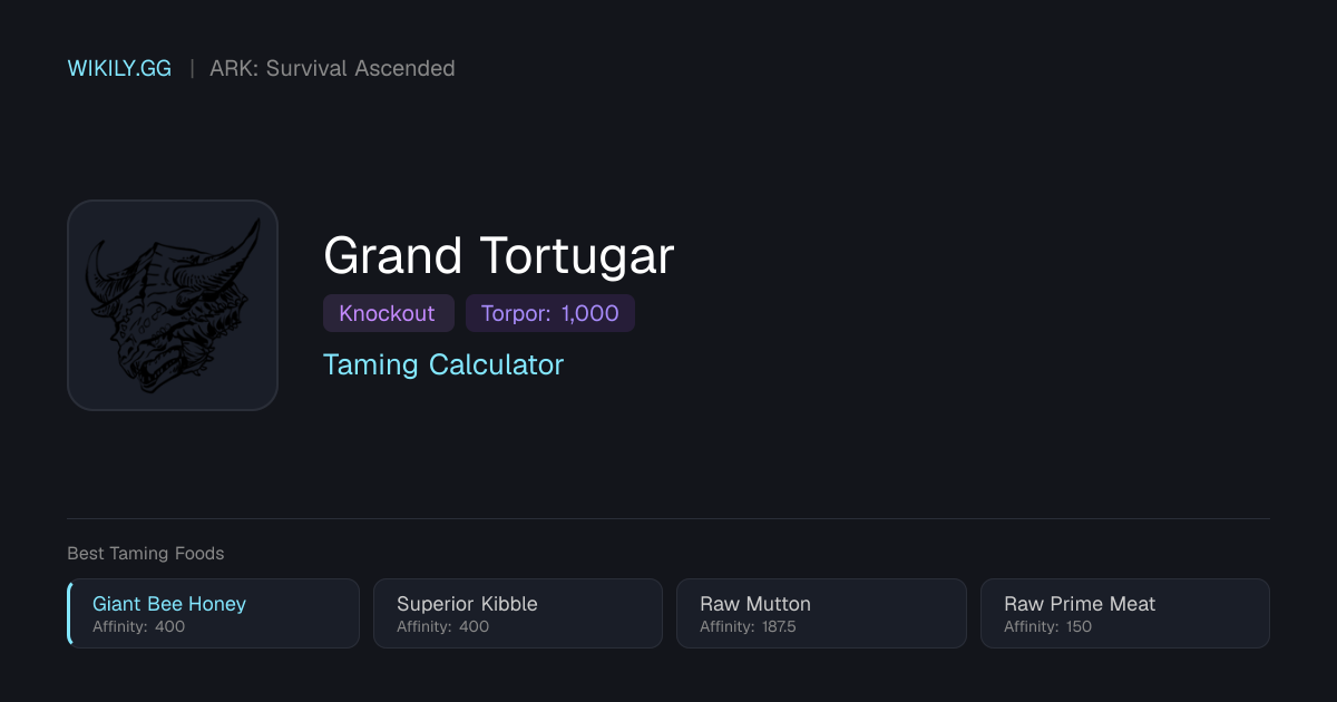 Grand Tortugar Taming Calculator - ARK: Survival Ascended