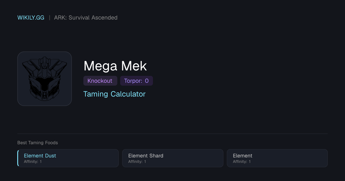 Mega Mek Taming Calculator - ARK: Survival Ascended