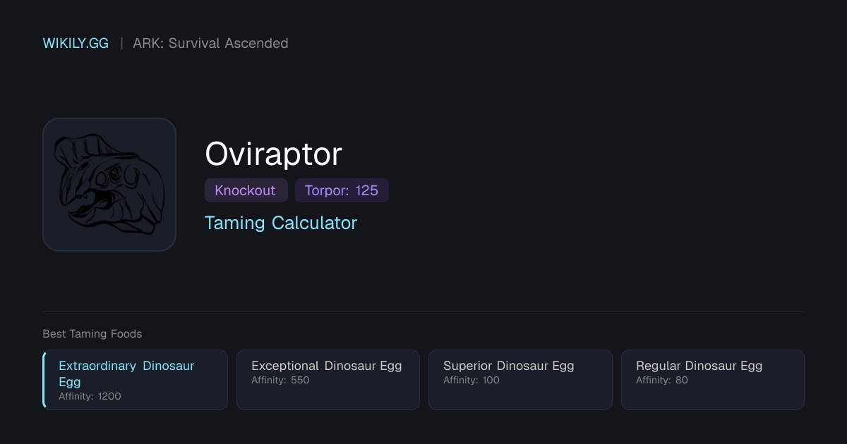 Oviraptor Taming Calculator - ARK: Survival Ascended