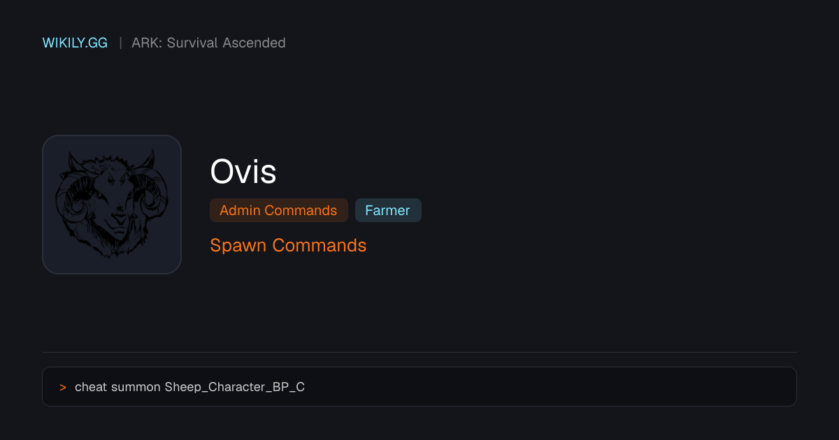 Ovis Spawn Commands - ARK: Survival Ascended