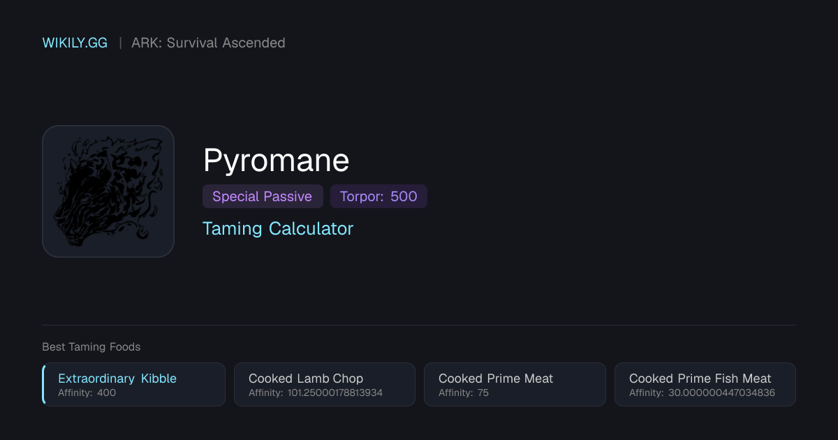 Pyromane Taming Calculator - ARK: Survival Ascended
