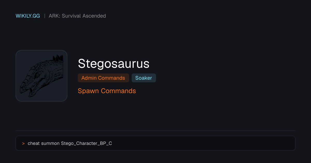 Stegosaurus Spawn Commands - ARK: Survival Ascended