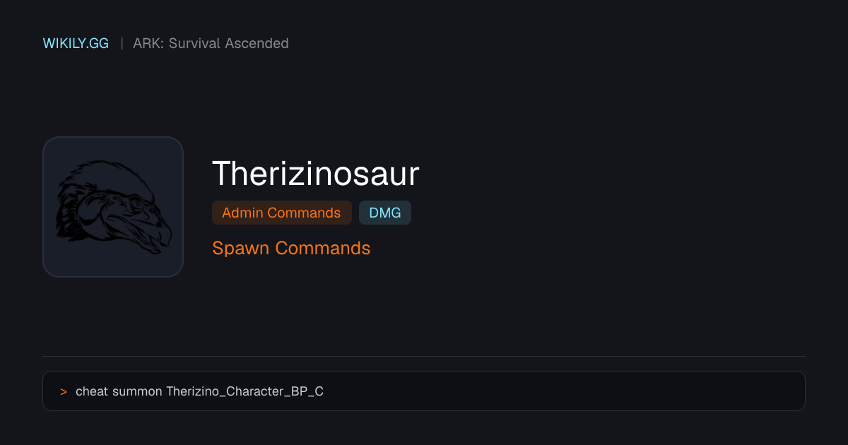 Therizinosaur Spawn Commands - ARK: Survival Ascended
