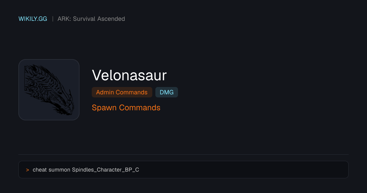 Velonasaur Spawn Commands - ARK: Survival Ascended