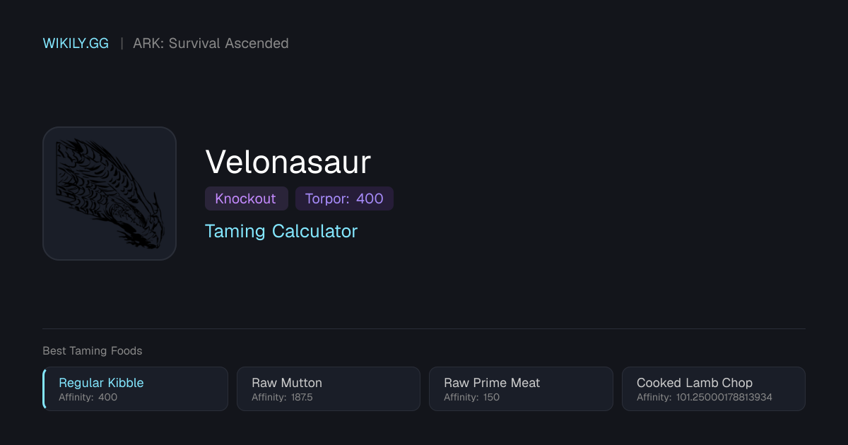 Velonasaur Taming Calculator - ARK: Survival Ascended