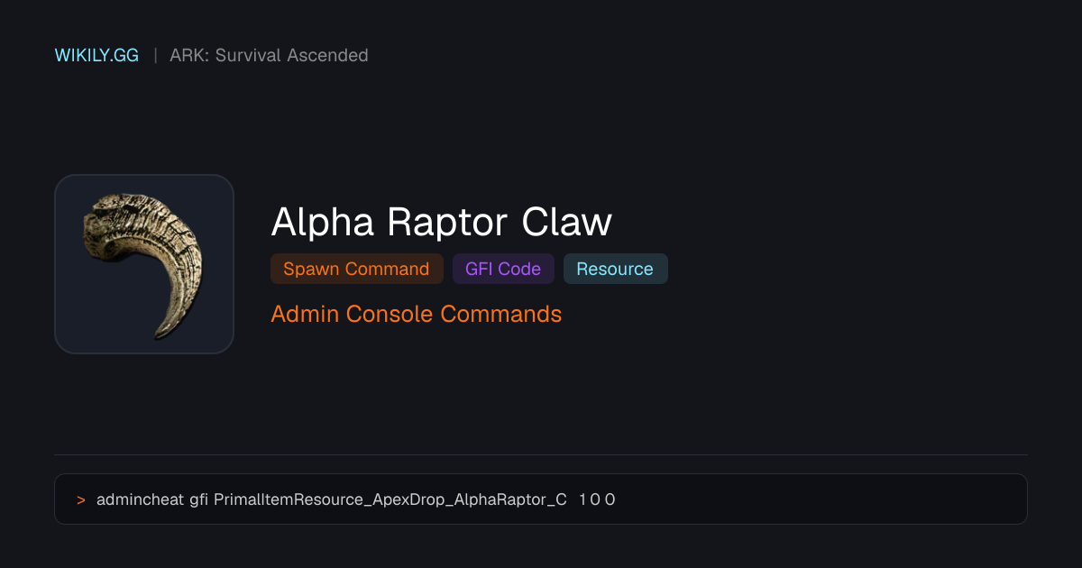 Alpha Raptor Claw Spawn Command (GFI Code) - ARK: Survival Ascended