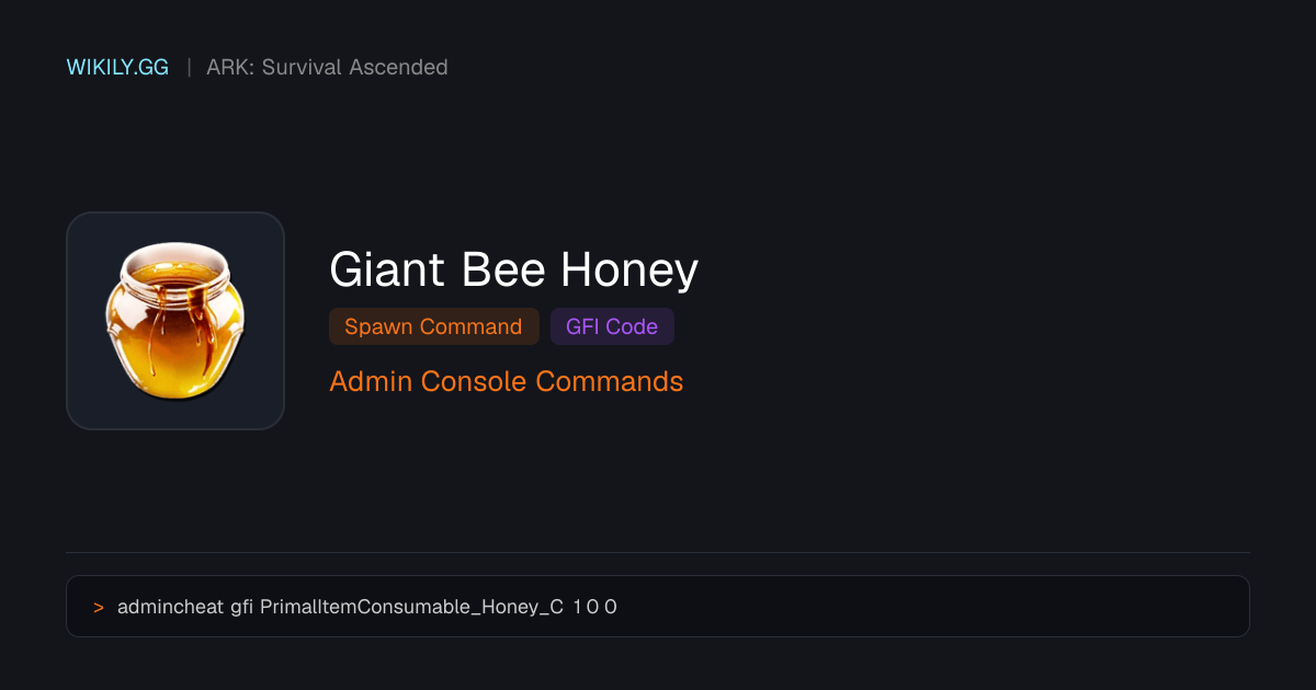 Giant Bee Honey Spawn Command (GFI Code) - ARK: Survival Ascended