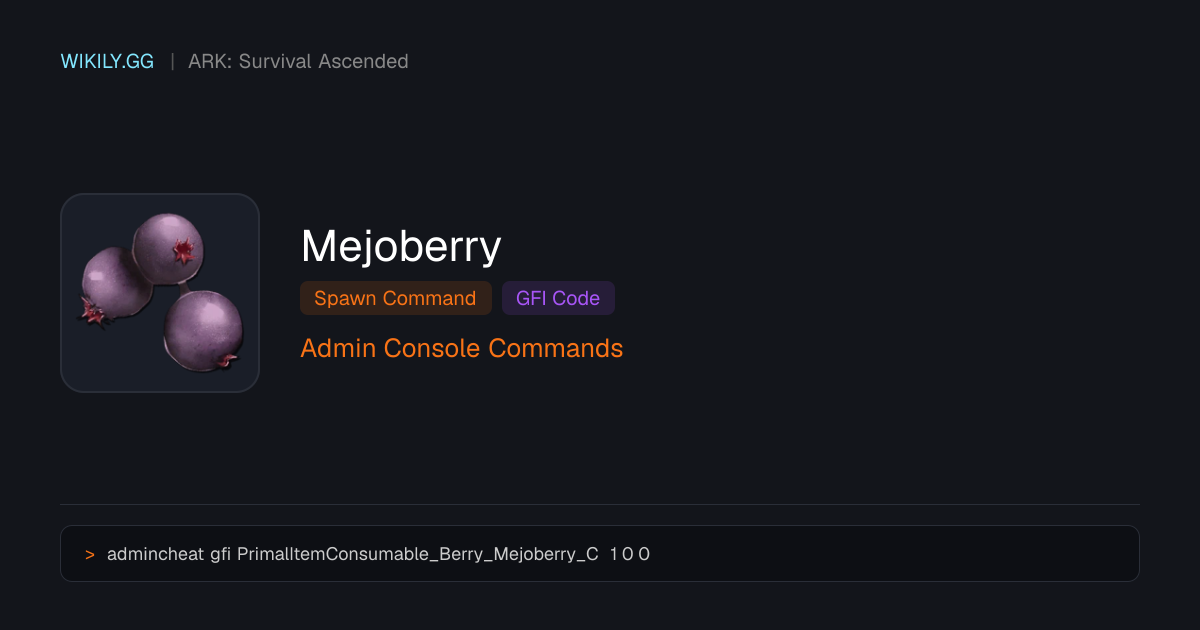 Mejoberry Spawn Command (GFI Code) - ARK: Survival Ascended