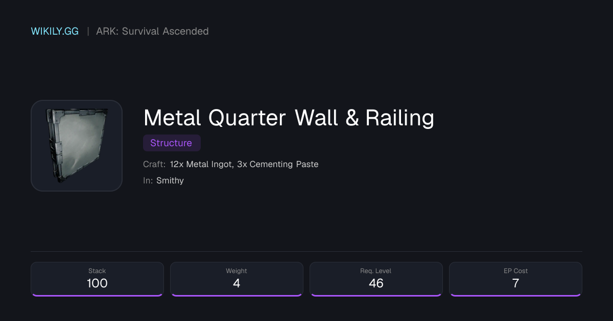 Metal Quarter Wall & Railing - ARK: Survival Ascended