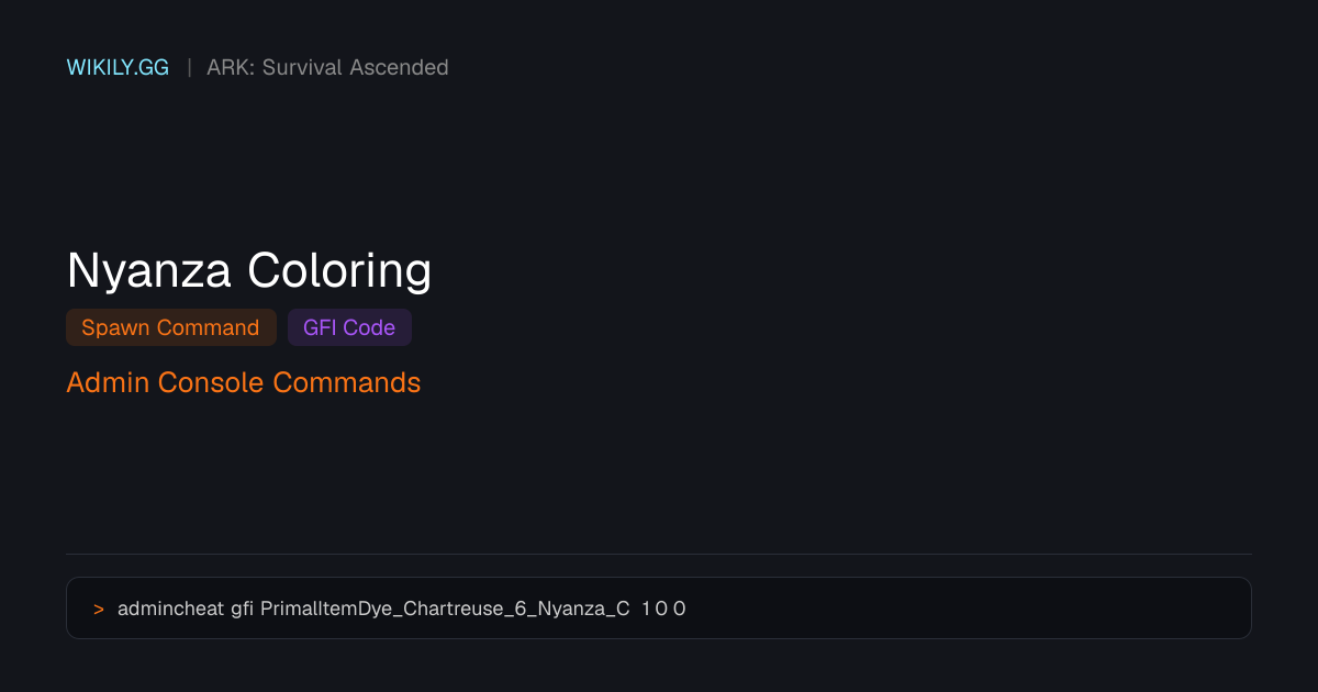 Nyanza Coloring Spawn Command (GFI Code) - ARK: Survival Ascended