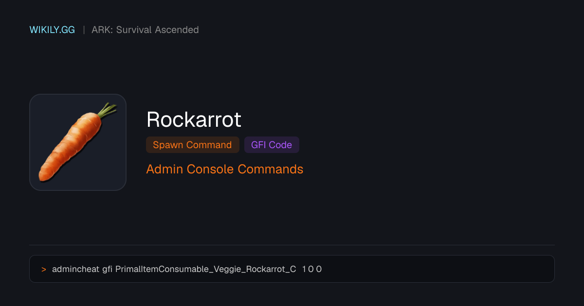 Rockarrot Spawn Command (GFI Code) - ARK: Survival Ascended