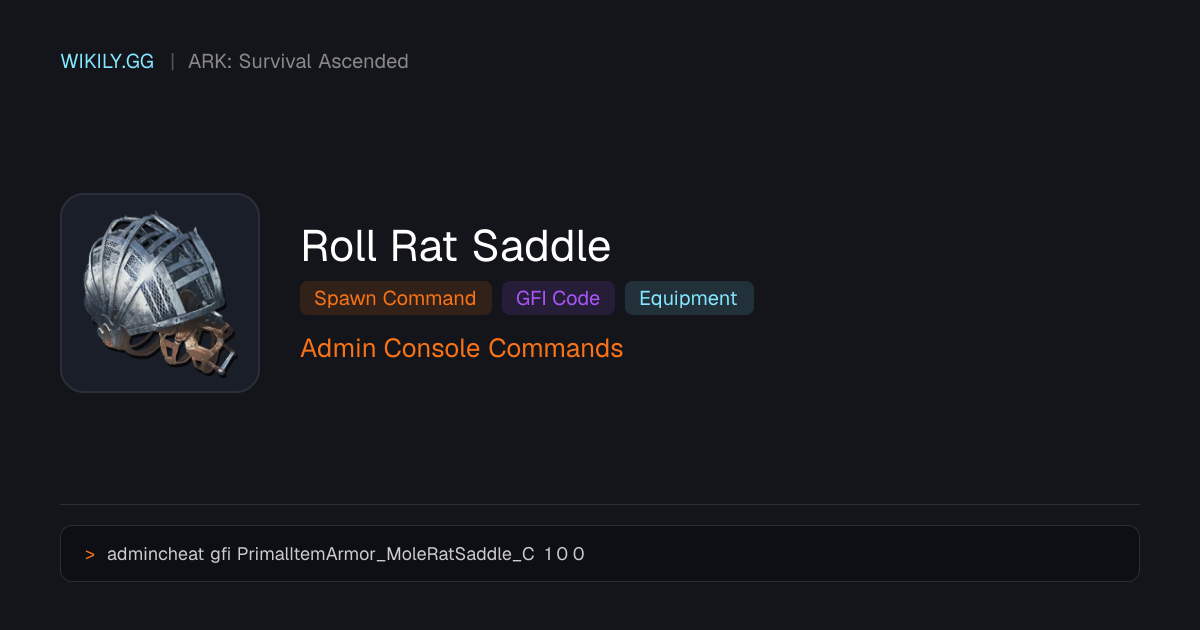 Roll Rat Saddle Spawn Command (GFI Code) - ARK: Survival Ascended