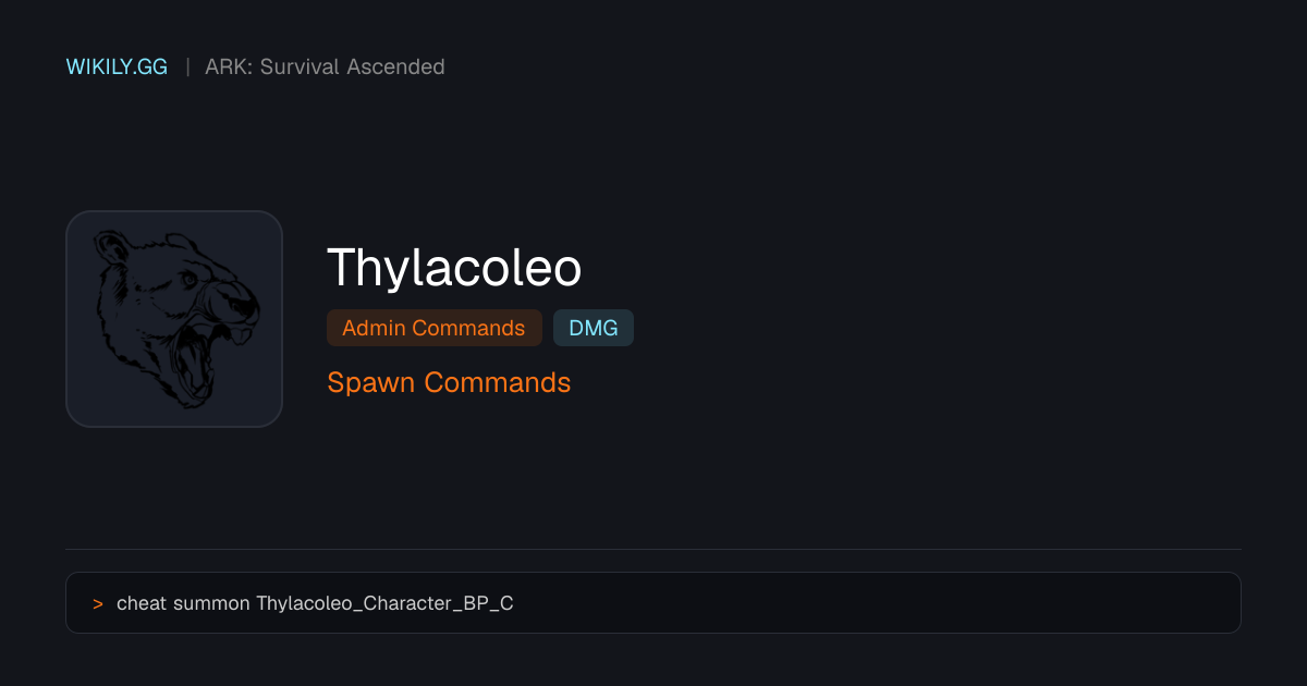 Comandos de spawn de Thylacoleo - ARK: Survival Ascended
