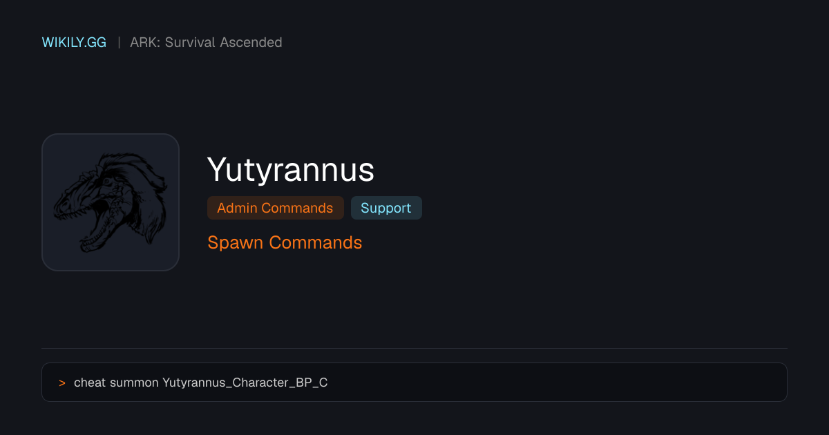 Comandos de spawn de Yutyrannus - ARK: Survival Ascended