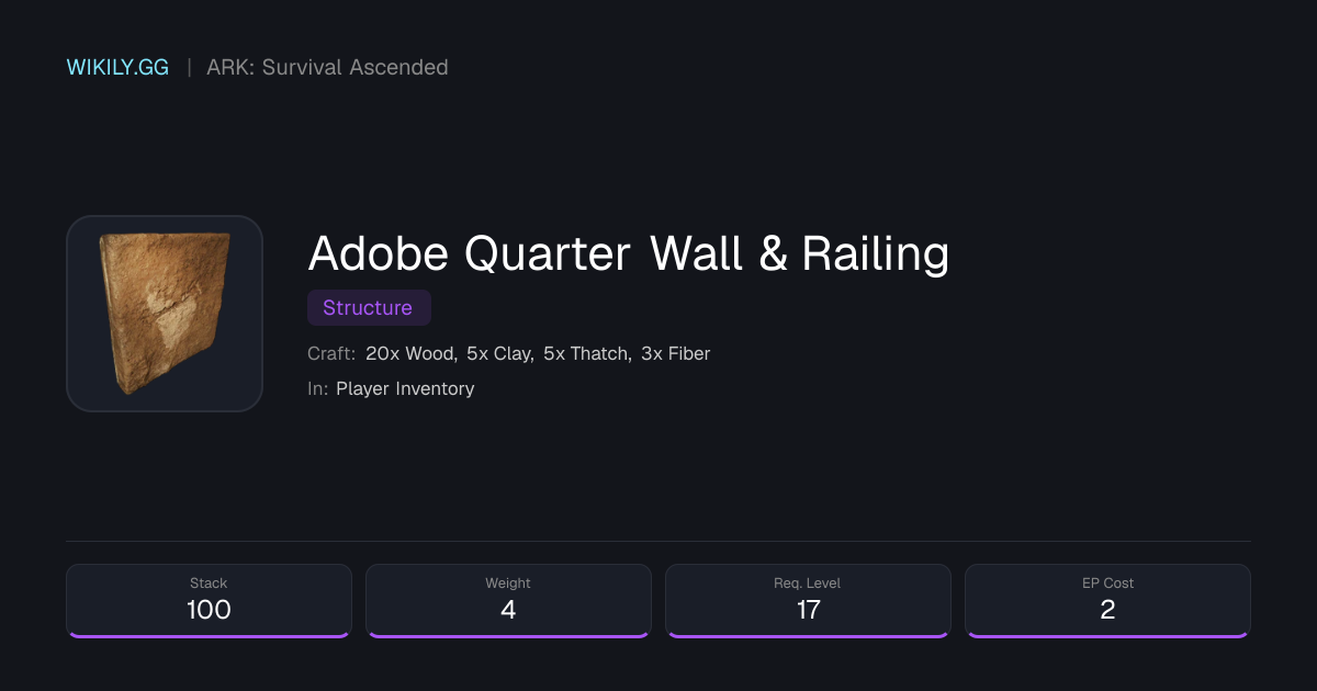 Adobe Quarter Wall & Railing - ARK: Survival Ascended