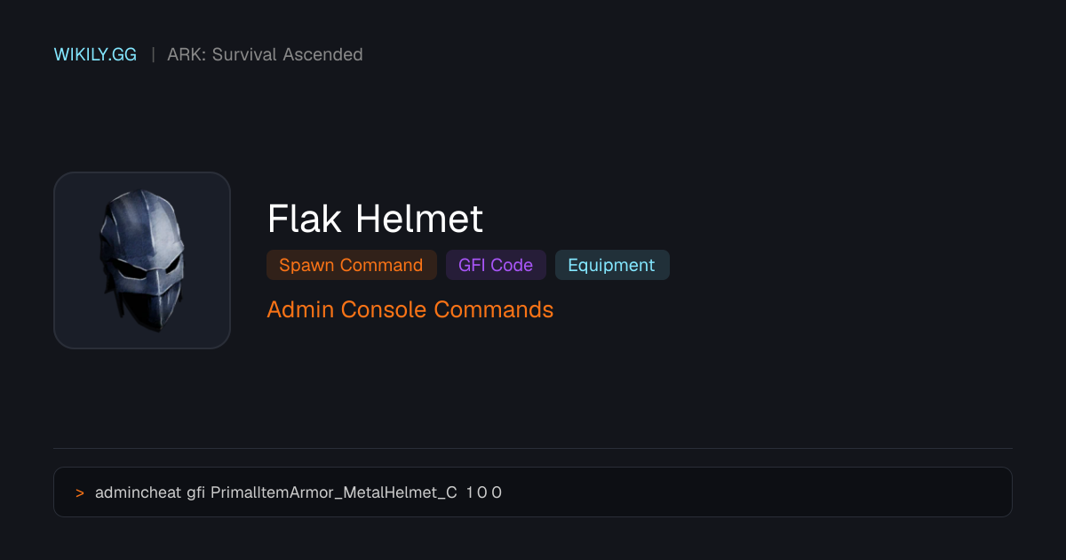 Flak Helmet Üretim Komutu (GFI Kodu) - ARK: Survival Ascended