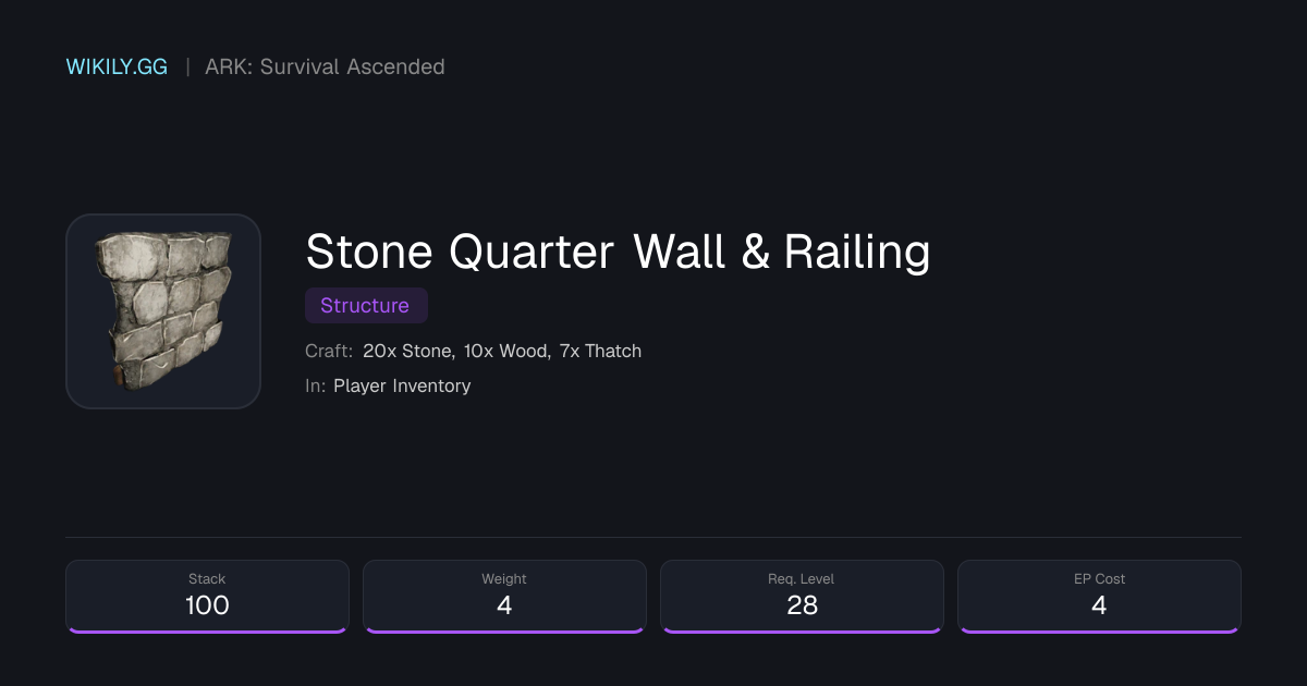Stone Quarter Wall & Railing - ARK: Survival Ascended